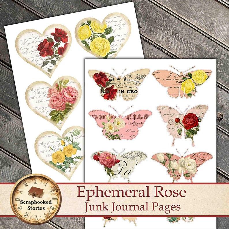 Ephemeral Rose, Junk Journal Pages, Printable Ephemera, Floral Pages ...