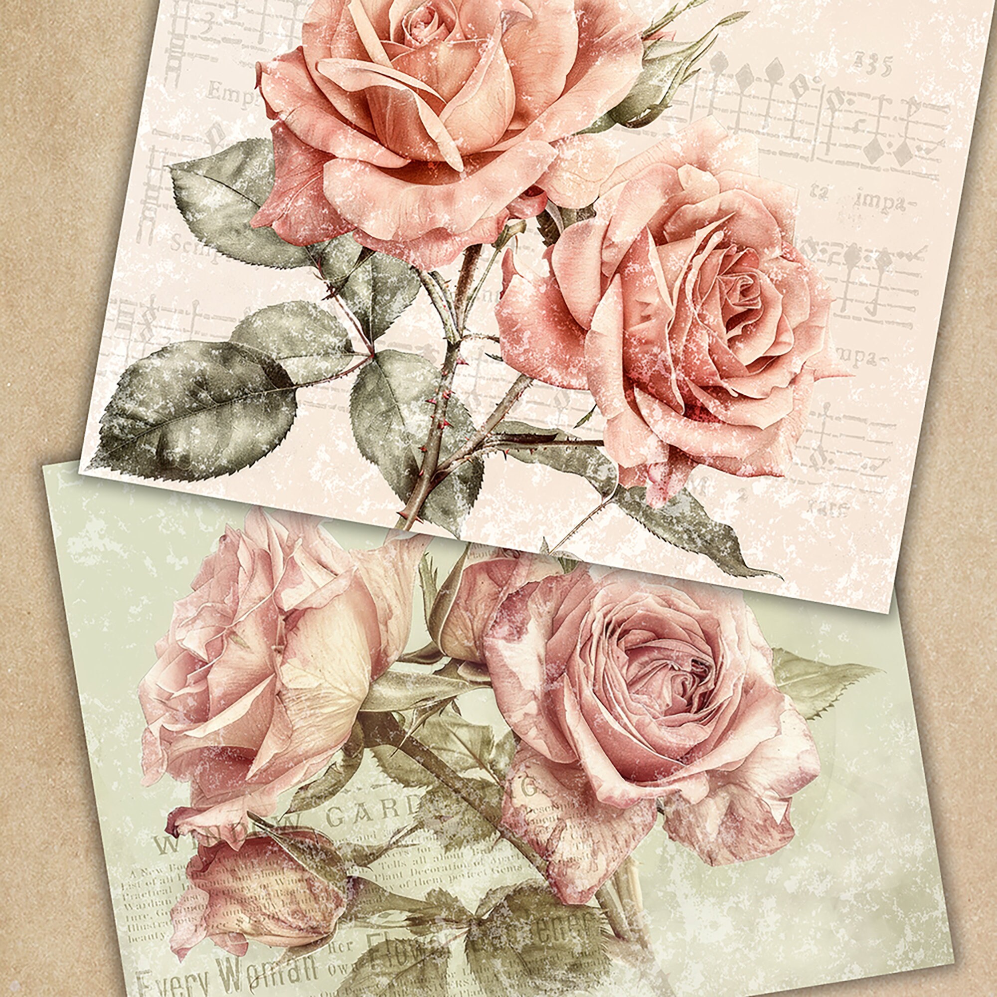 Faded Roses Junk Journal Pages, Printable Journal Kit, Roses, Flowers ...