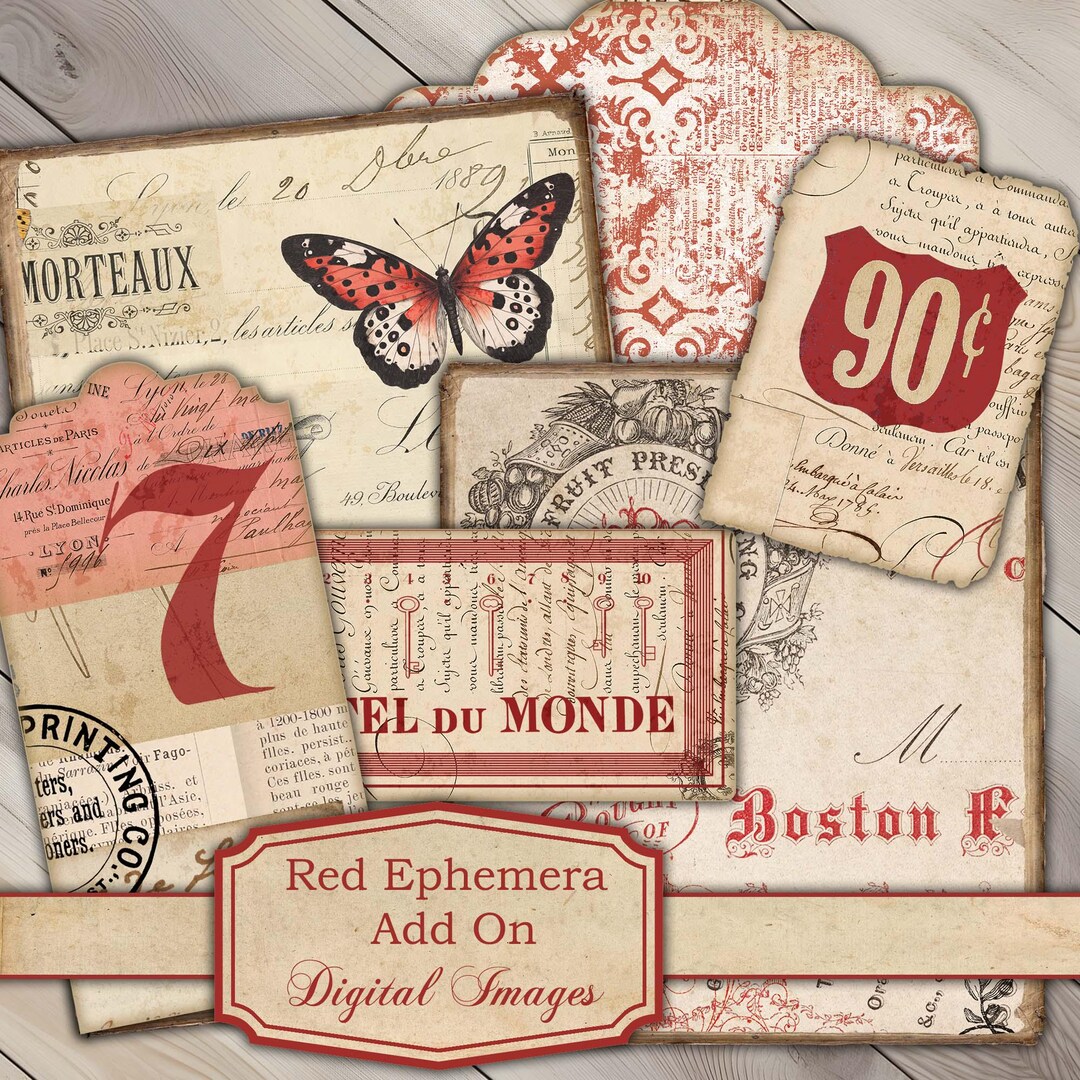 Red Ephemera ADD ON , Junk Journal Pages Kit, Printable Journal ...