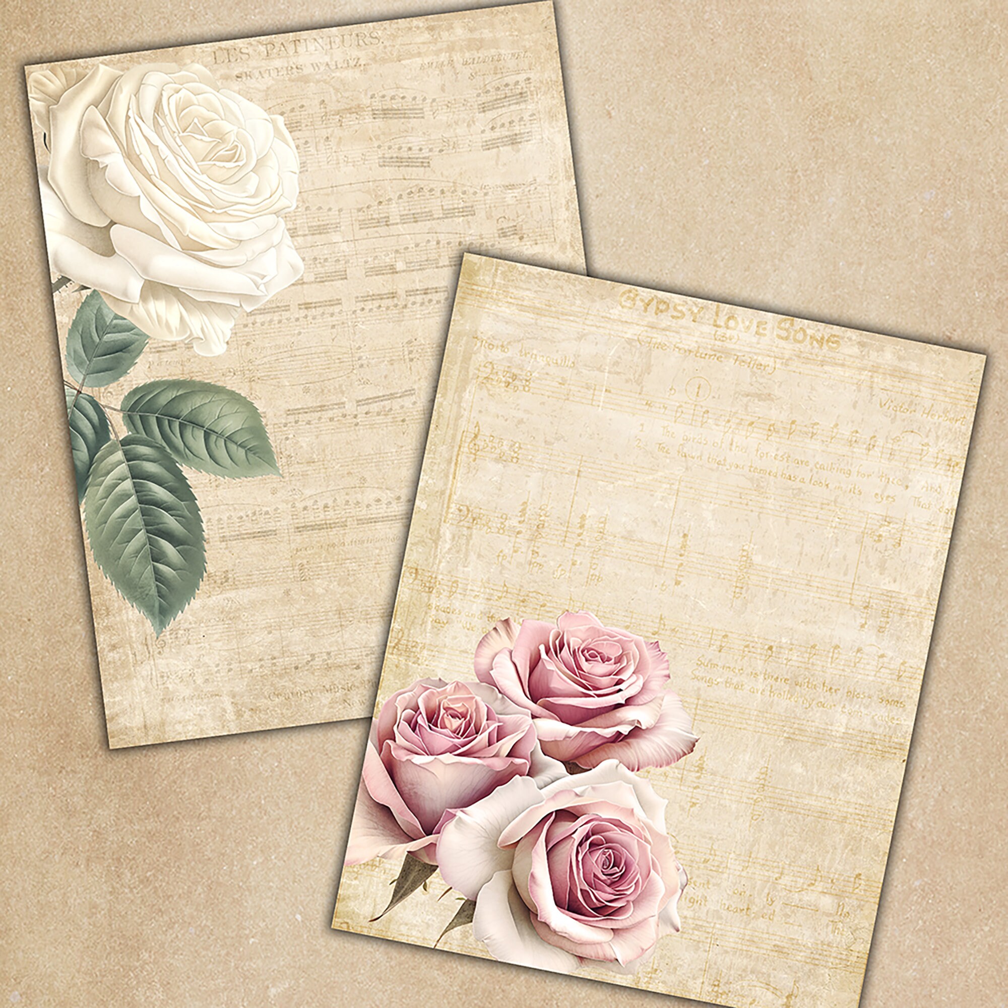 Floral Music Cards, Printable Journal, Roses Flowers, Floral Music ...