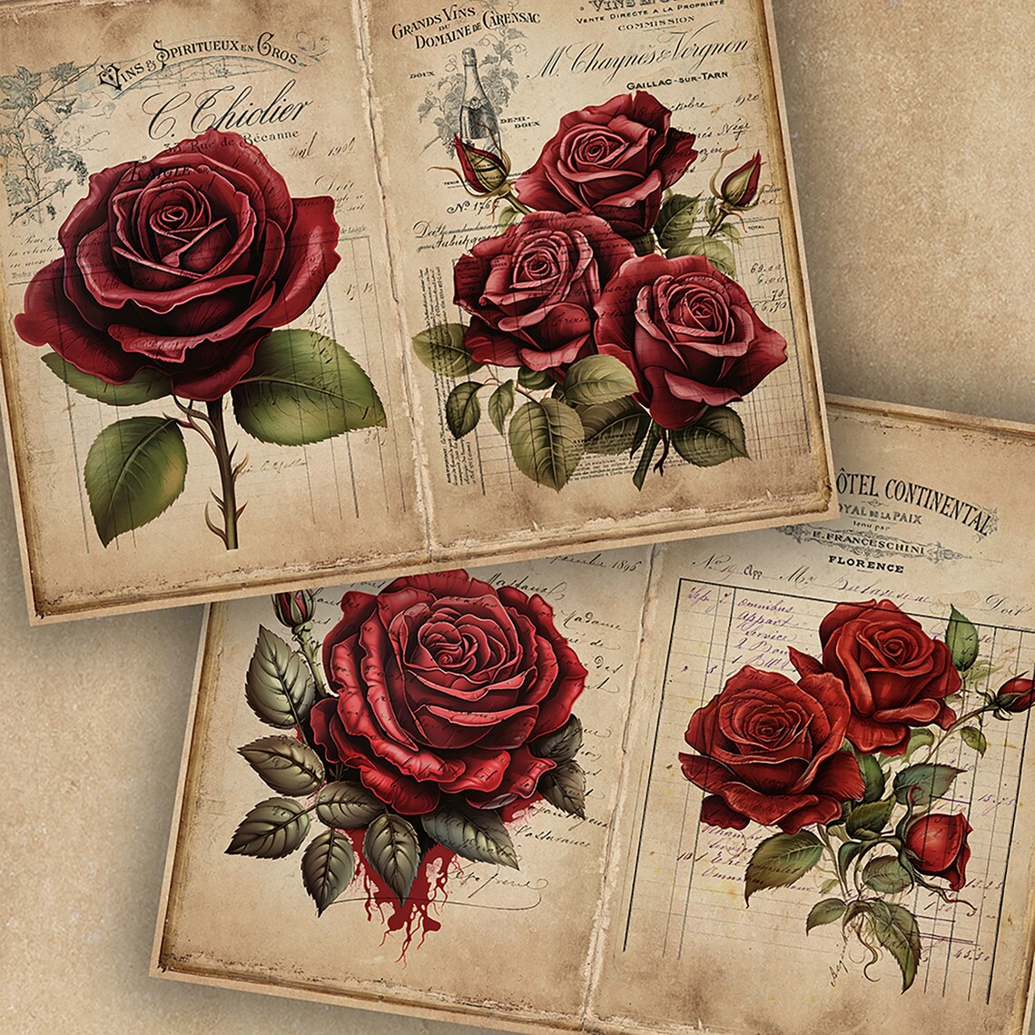 Red Roses Junk Journal Pages, Junk Journal Kit, Printable Journal ...
