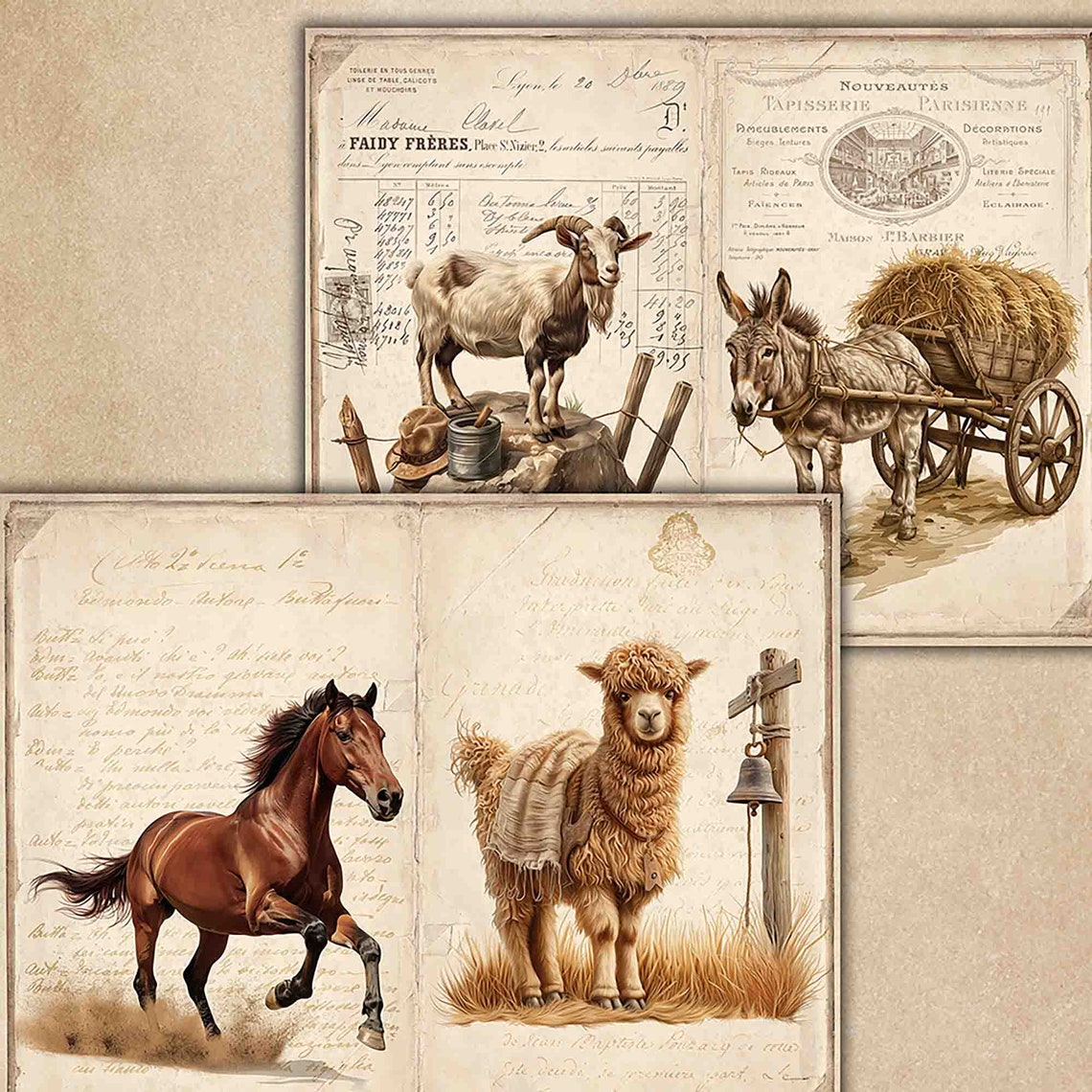 Farmyard Animals Junk Journal Pages, Cottagecore, Printable Journal Kit ...