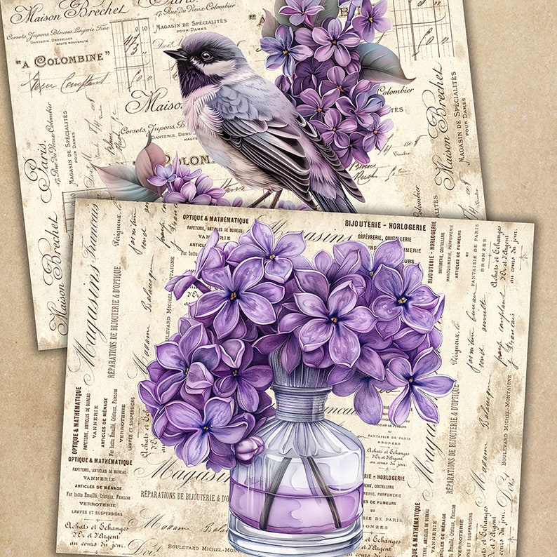 Lilac Collage Junk Journal Pages, Printable Journal, Spring, Garden ...