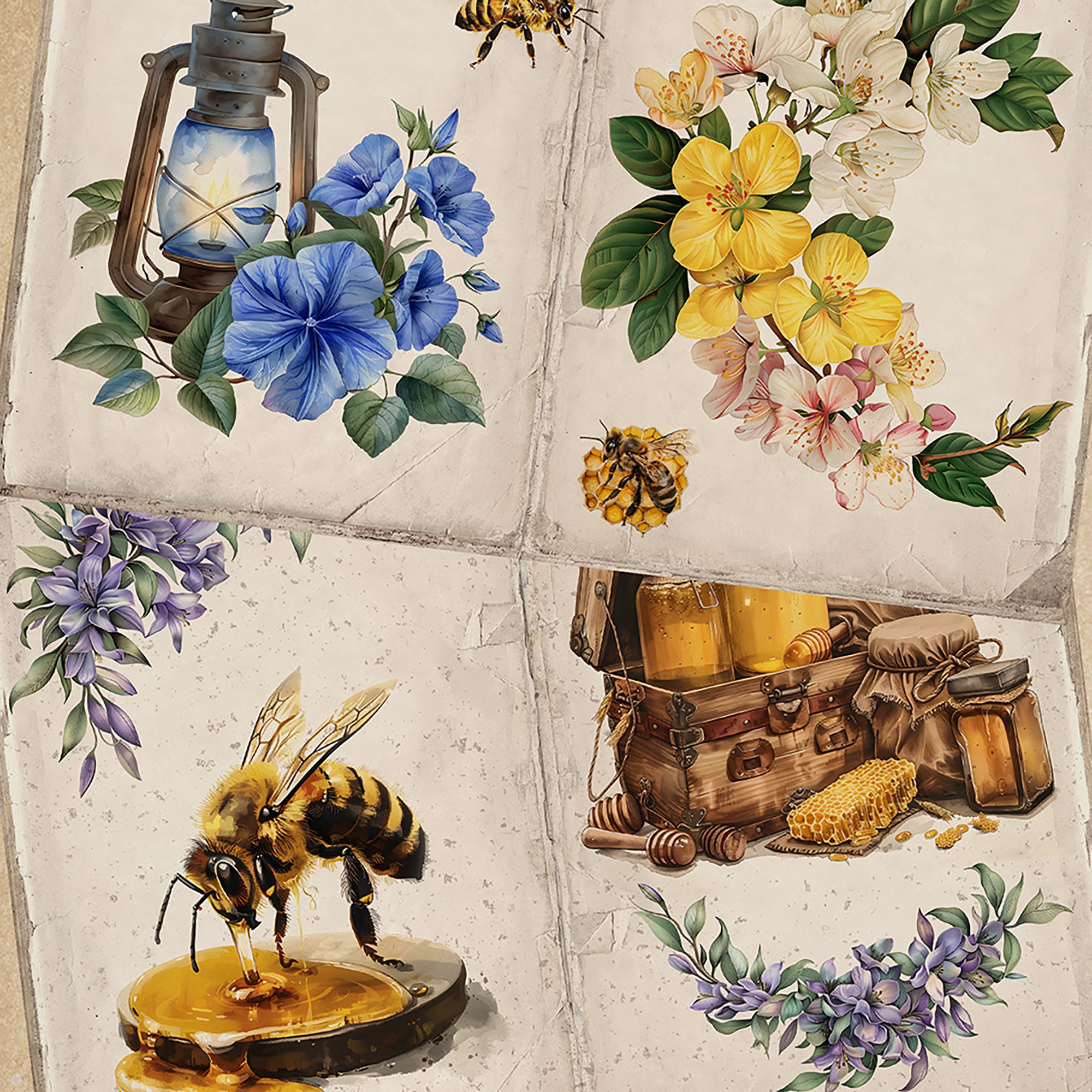 Bees Junk Journal Pages, Honey, Garden, Summer Flower, Beekeeper ...