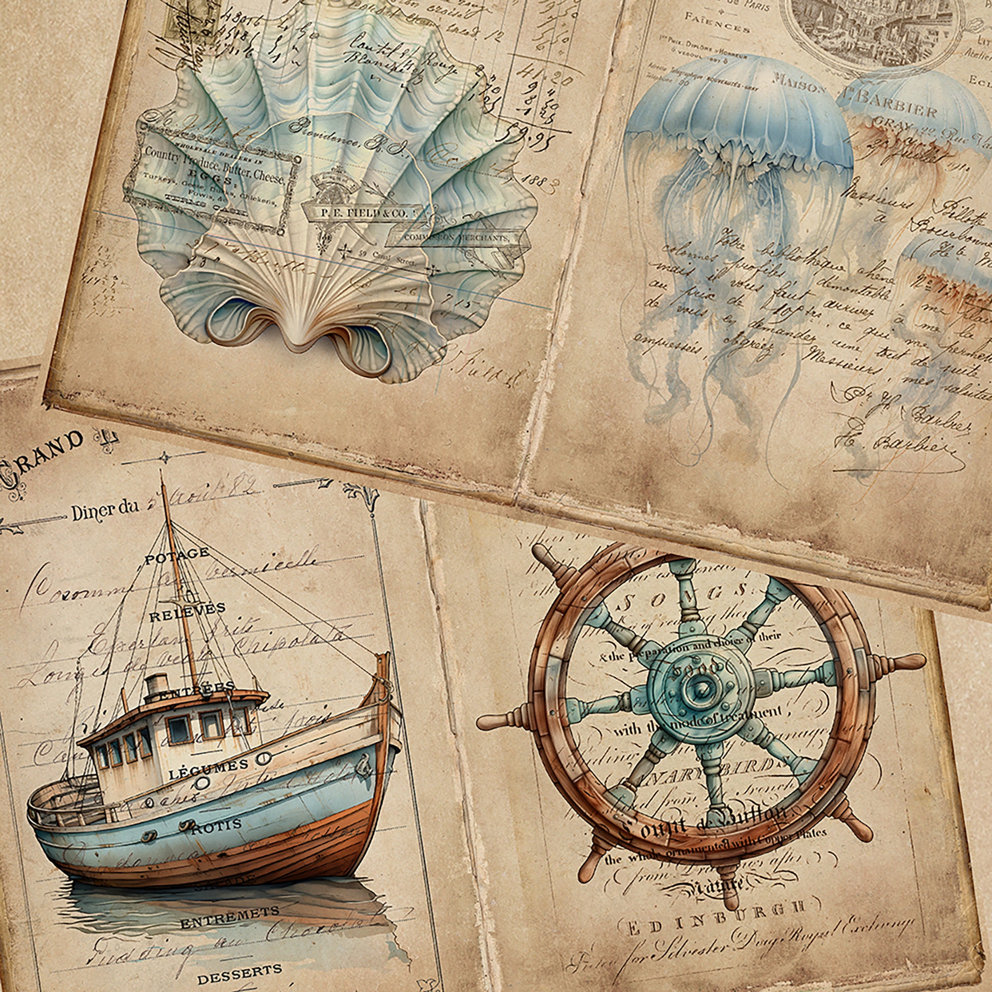 Underwater Junk Journal Pages, Junk Journal Kit Printable, Ocean ...