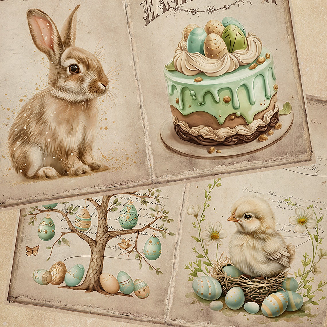 Happy Easter Junk Journal Pages, Easter Bunny, Printable Journal ...