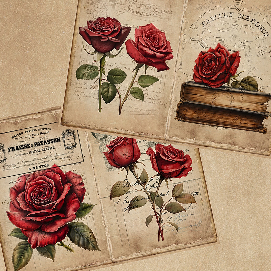 Red Roses Junk Journal Pages, Junk Journal Kit, Printable Journal ...