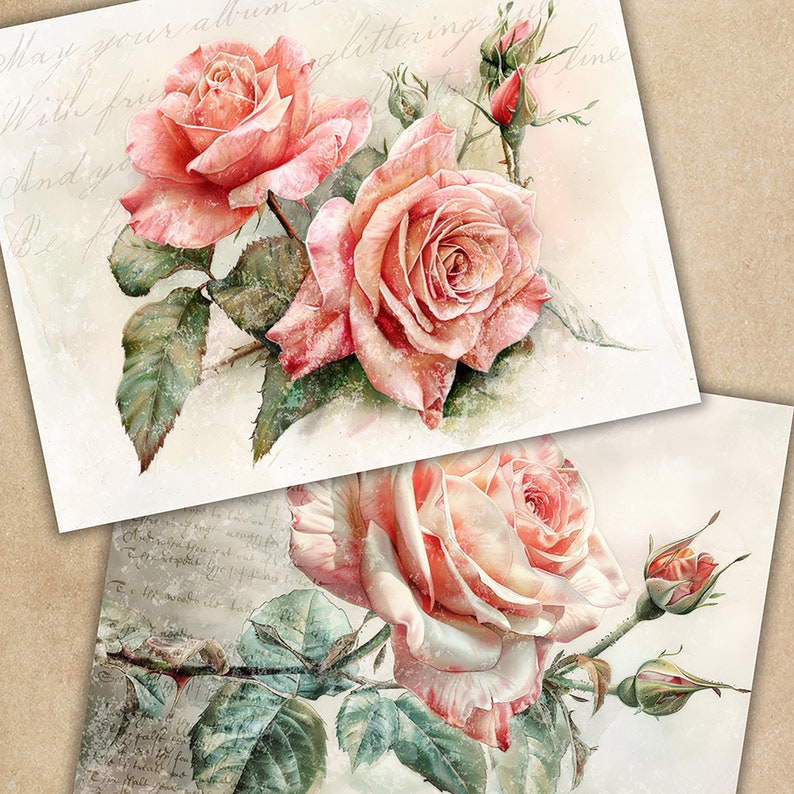 Faded Roses Junk Journal Pages, Printable Journal Kit, Roses, Flowers ...