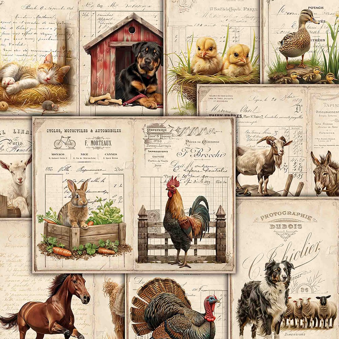 Farmyard Animals Junk Journal Pages, Cottagecore, Printable Journal Kit ...