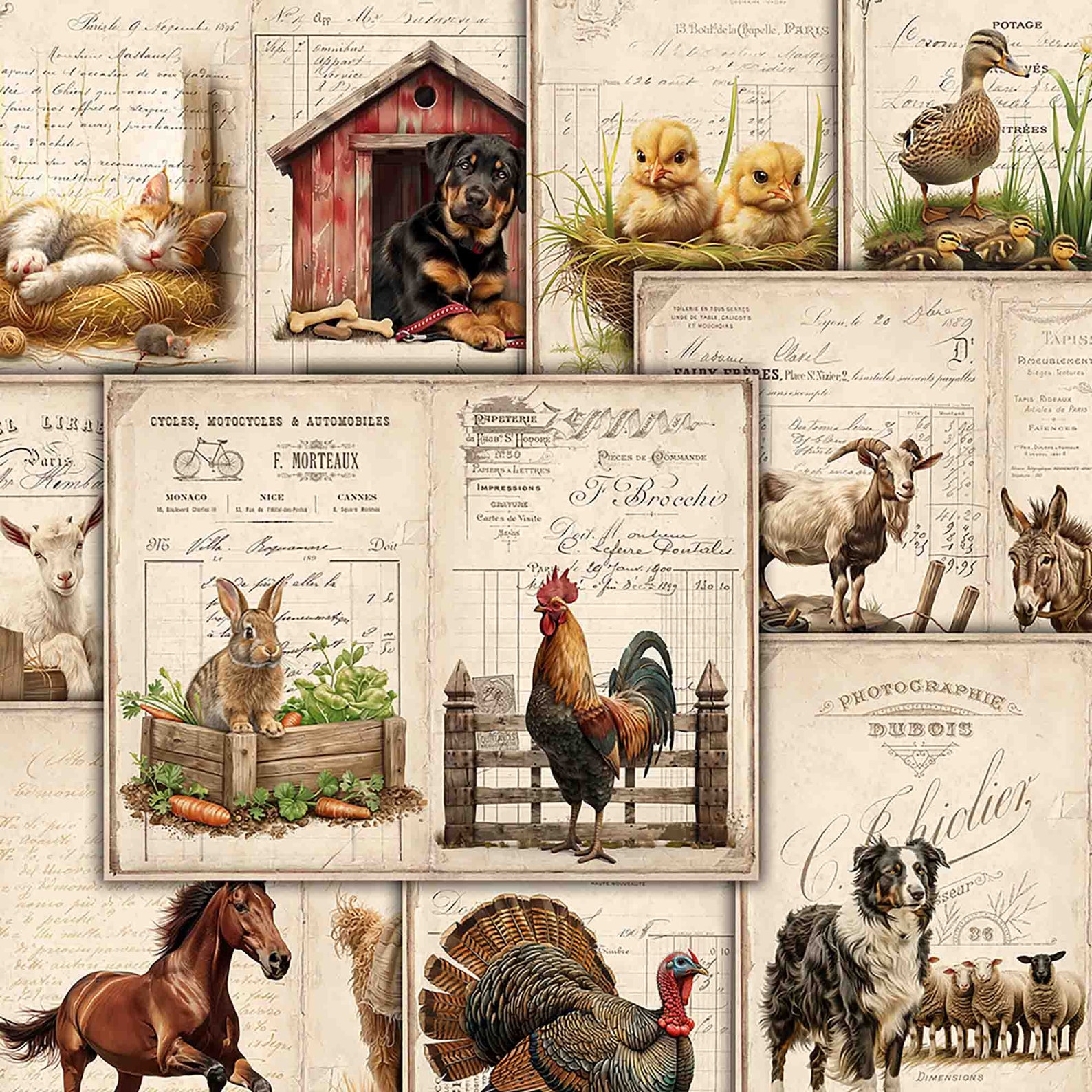Farmyard Animals Junk Journal Pages, Cottagecore, Printable Journal Kit ...