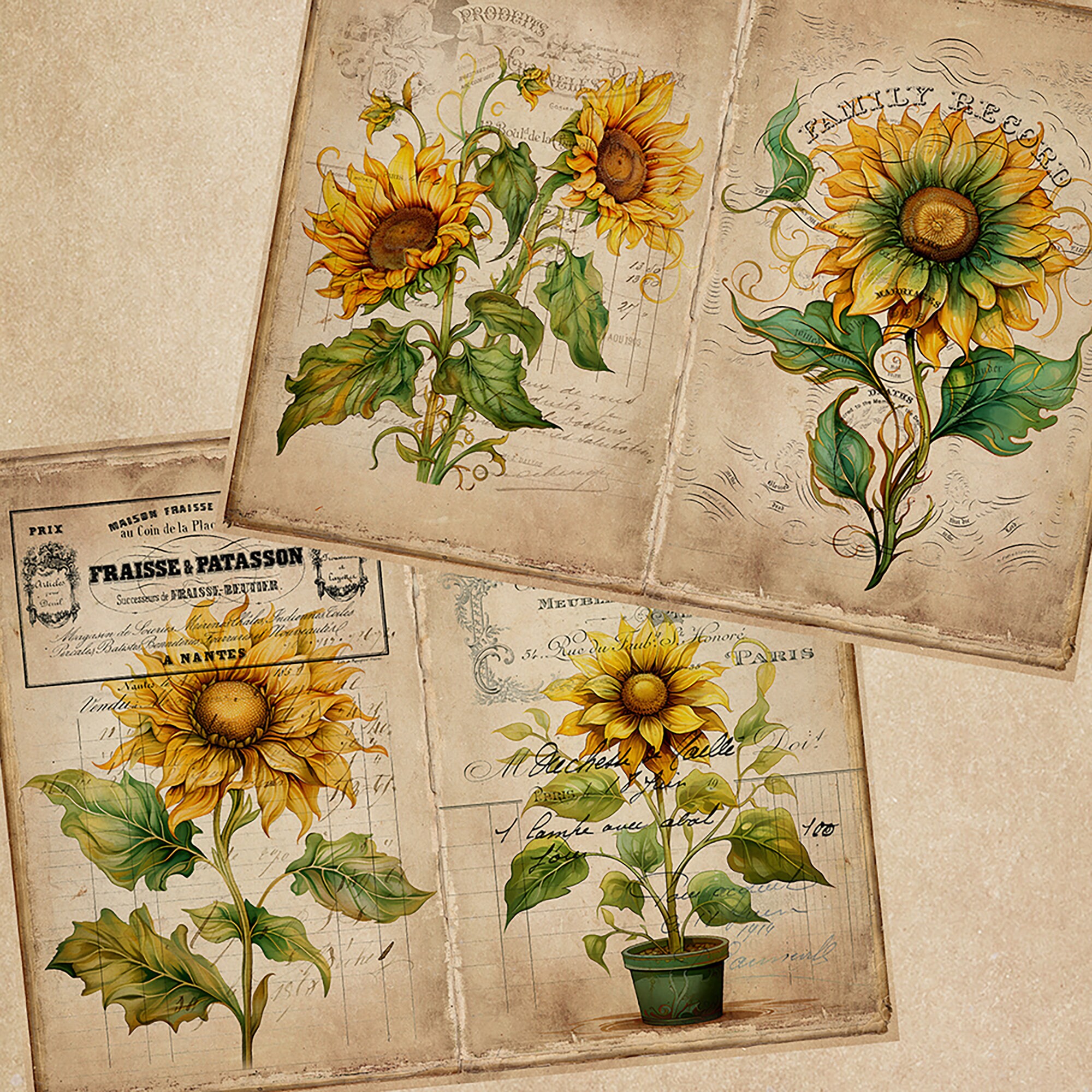 Sunflowers Junk Journal Pages, Junk Journal Kit, Printable Journal ...
