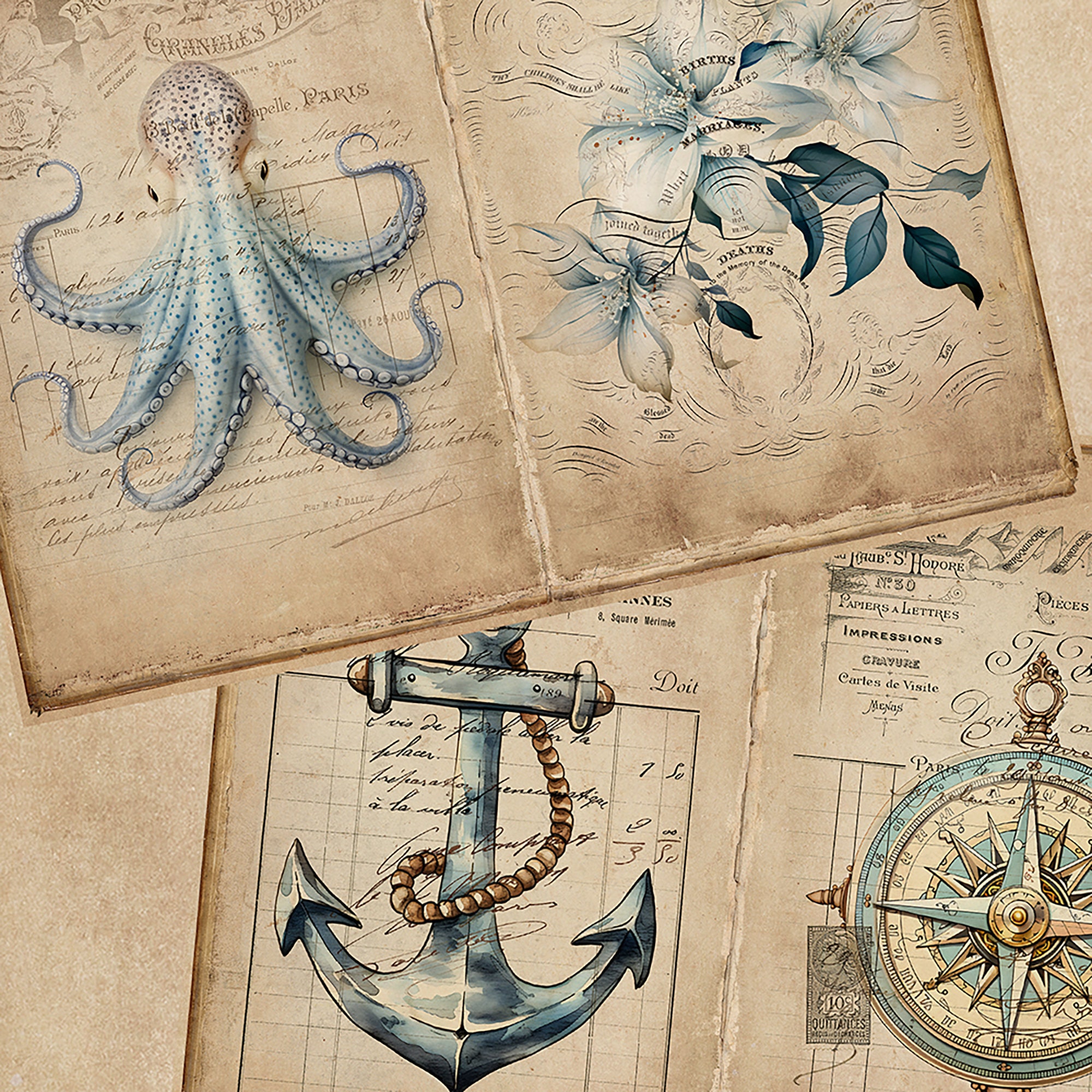 Underwater Junk Journal Pages, Junk Journal Kit Printable, Ocean ...