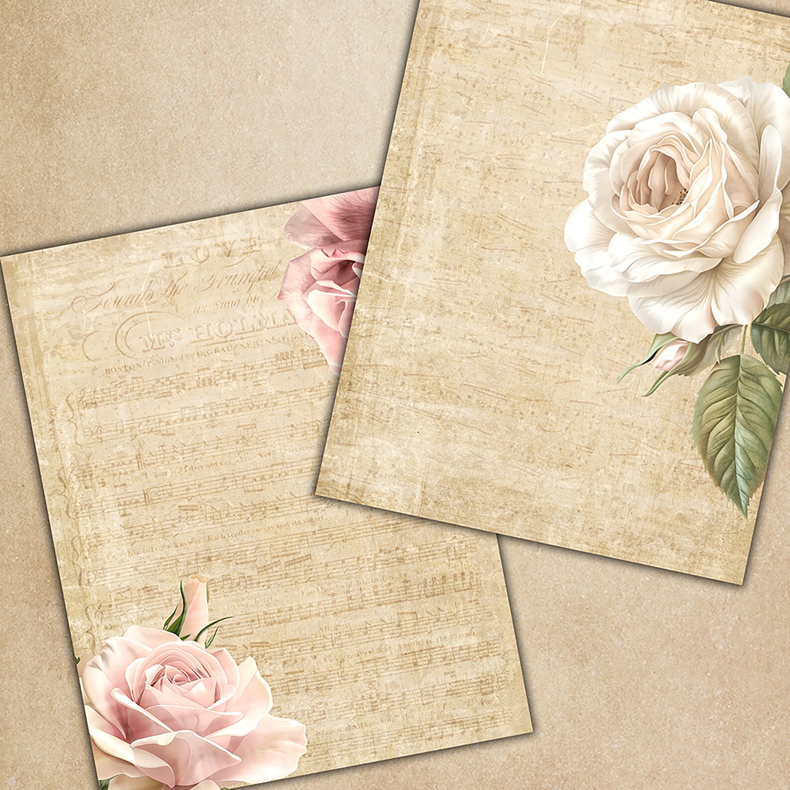 Floral Music Cards, Printable Journal, Roses Flowers, Floral Music ...