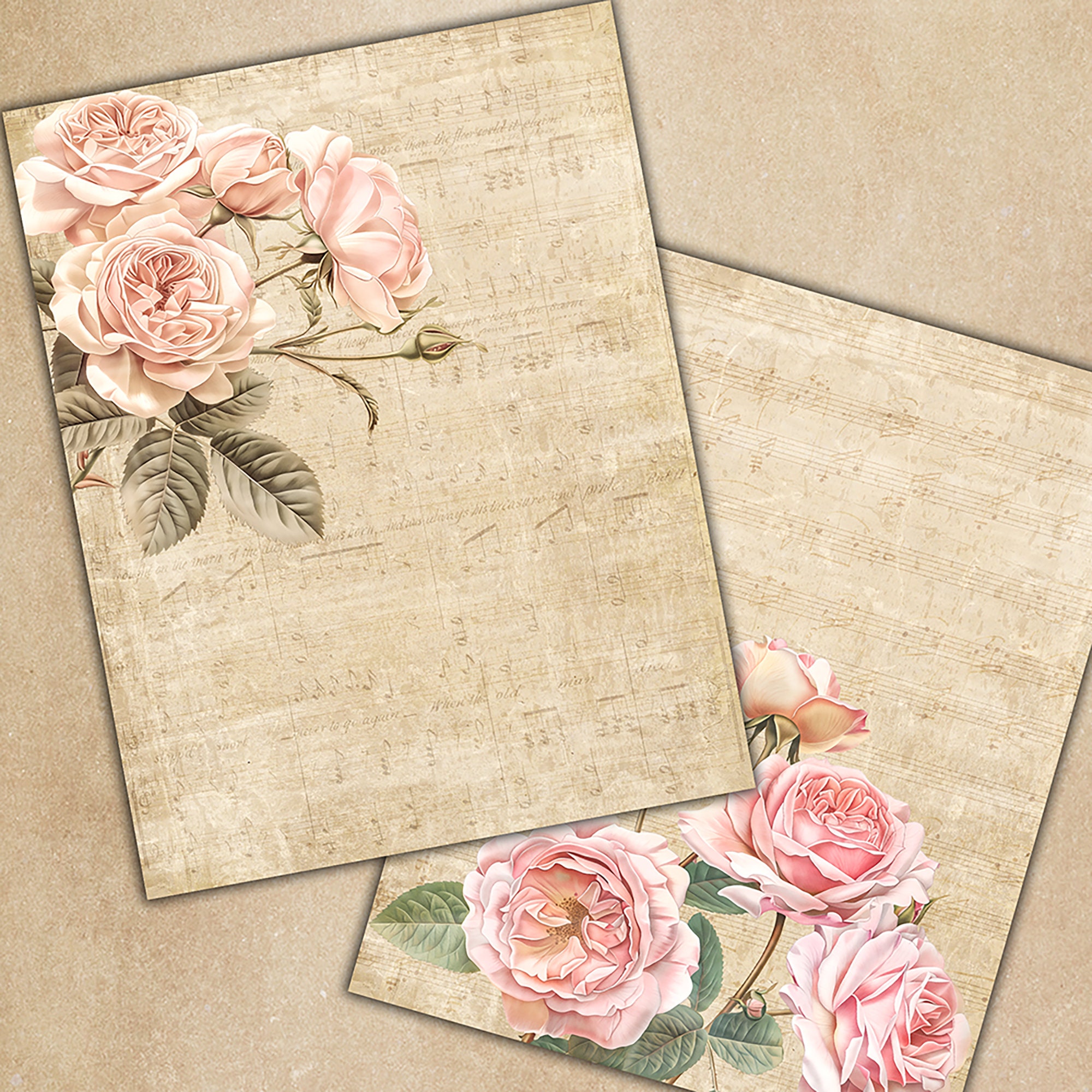 Floral Music Cards, Printable Journal, Roses Flowers, Floral Music ...