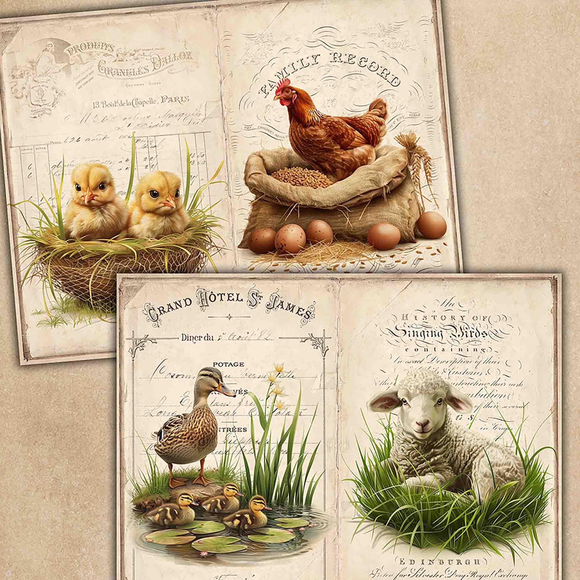 Farmyard Animals Junk Journal Pages, Cottagecore, Printable Journal Kit ...