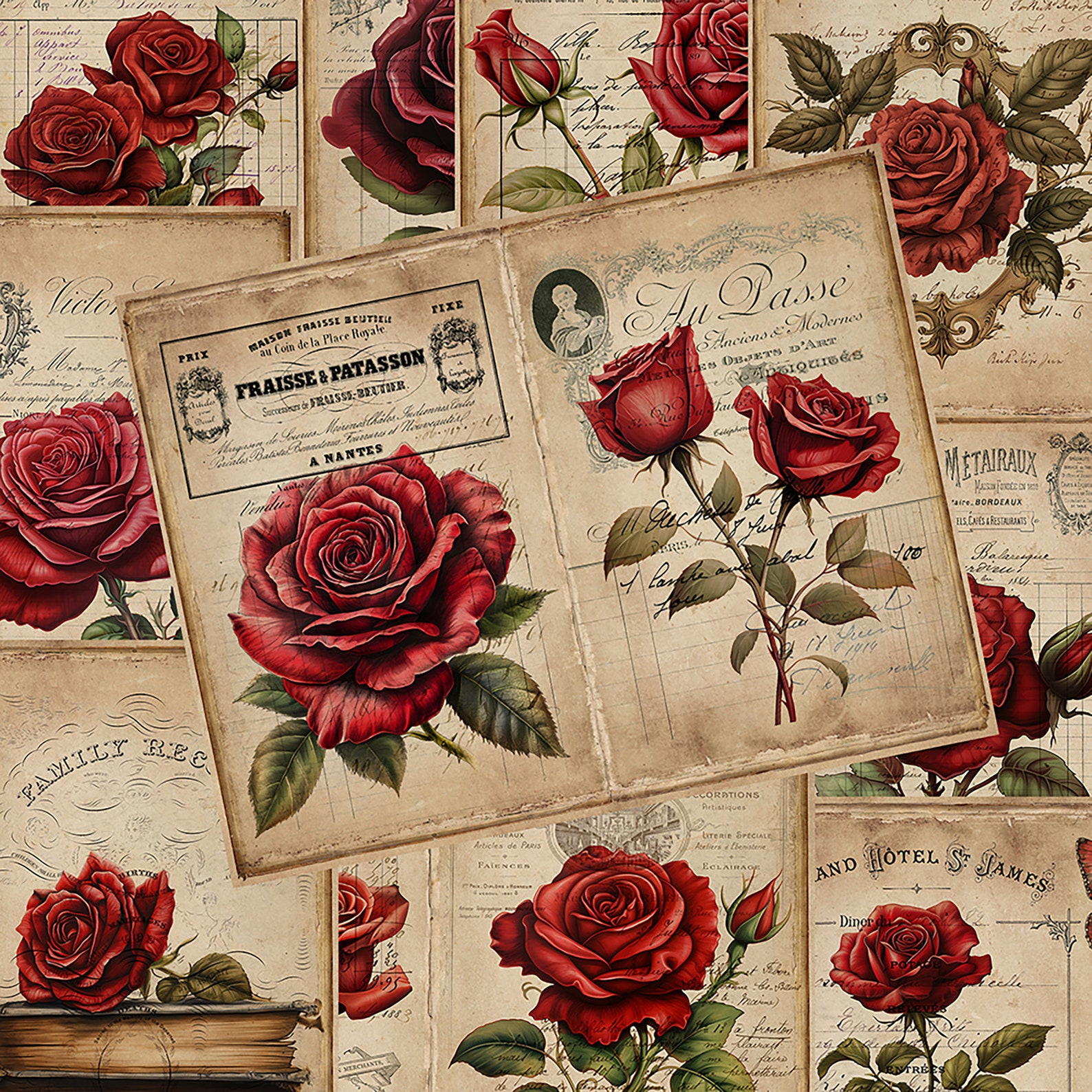 Red Roses Junk Journal Pages, Junk Journal Kit, Printable Journal ...