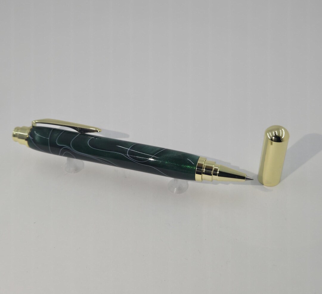 Green With Light Green Thread and Gold Hardware Rollester Rollerball ...
