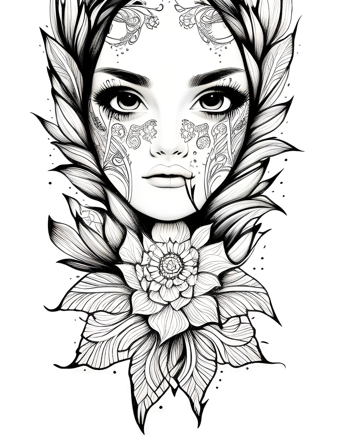 Flower Face Coloring Book Pages / 10 Pages / 8.5 by 11 Inches - Etsy