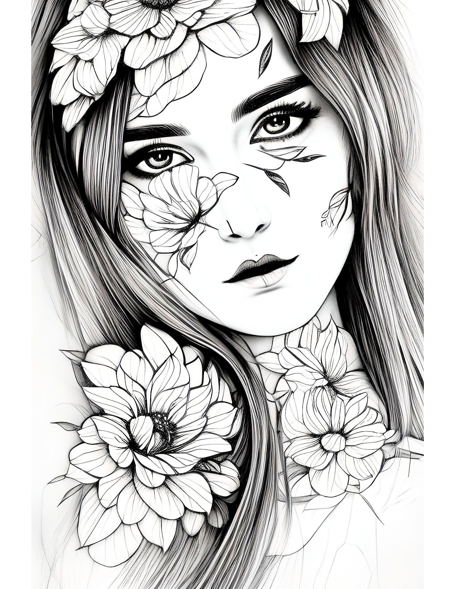 Flower Face Coloring Book Pages / 10 Pages / 8.5 by 11 Inches - Etsy