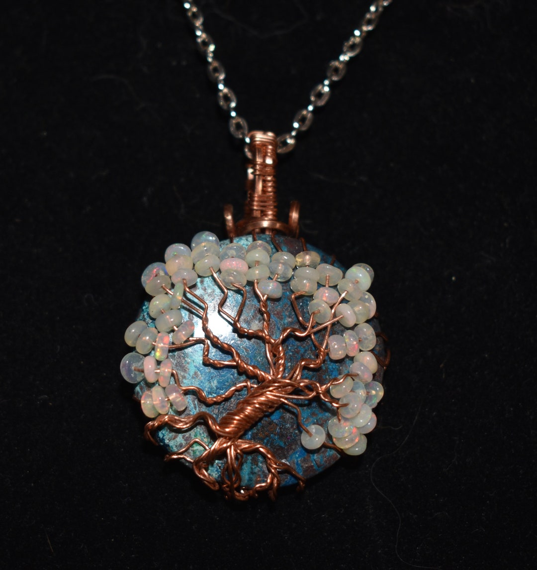 Tree of Life Shattukite Pendant With Welo Opal Beads on a Chain - Etsy