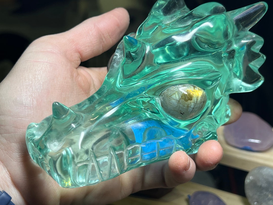 Green Obsidian Dragon Head With Labradorite Eyes - Etsy