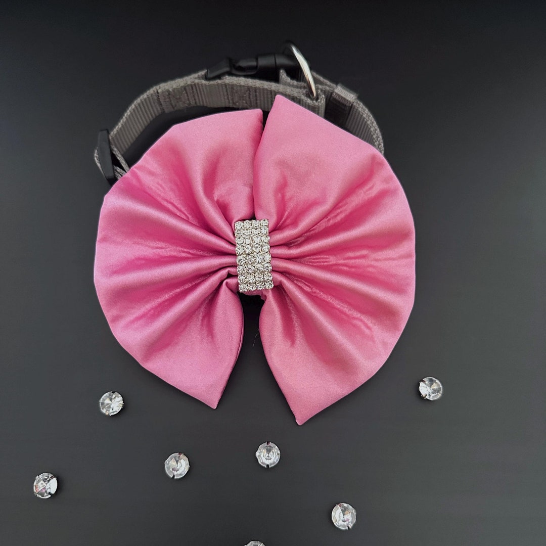 Pink Bow for a Dog With Rhinestones, Slide on Pet Bowtie for Collar - Etsy