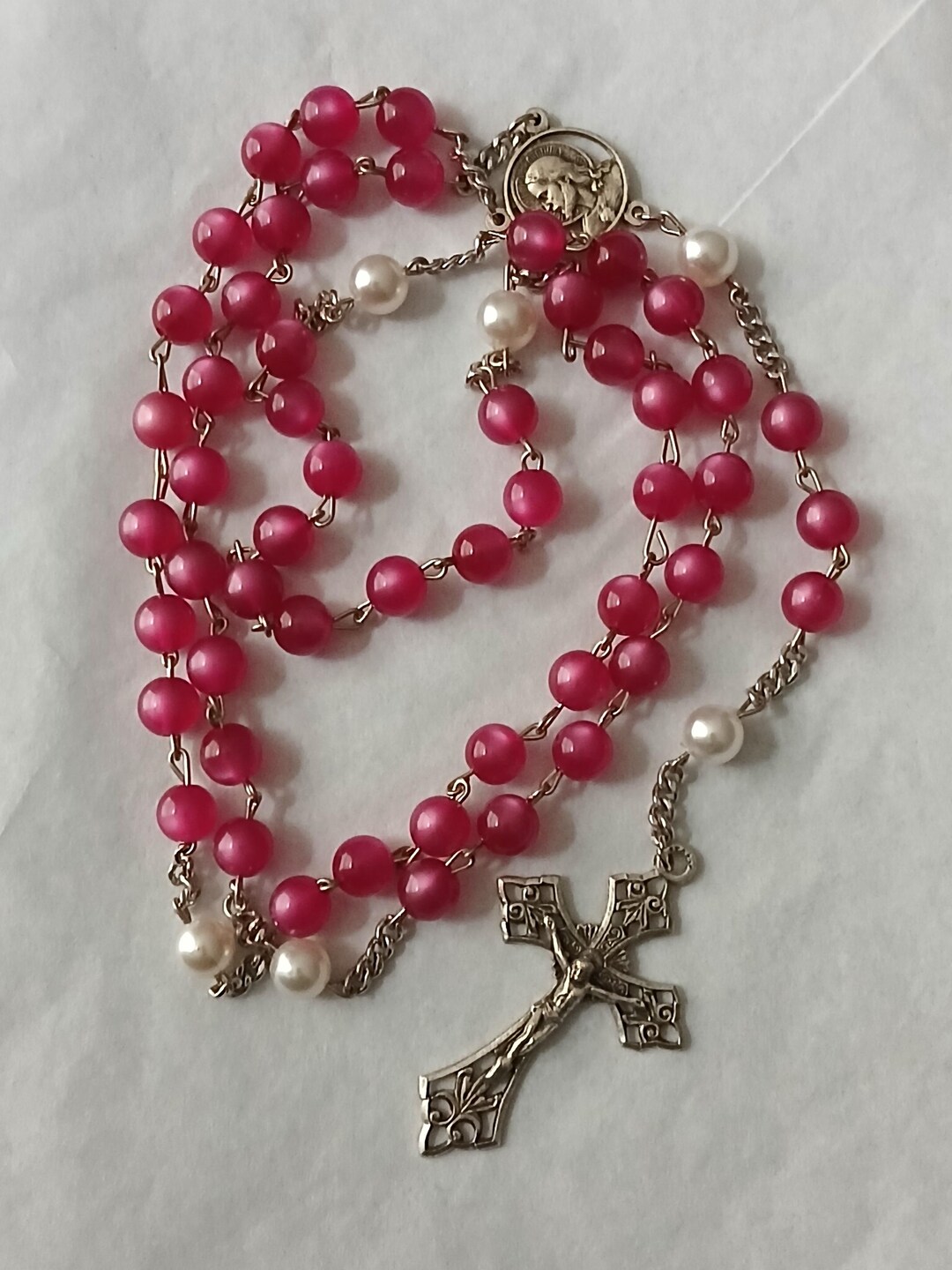 Maroon Metal Rosary: Chain & Bead Catholic Prayer - Etsy