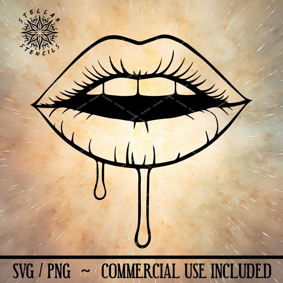 Dripping Mouth Outline SVG and PNG Pouting Lips Stencil Commercial Use ...