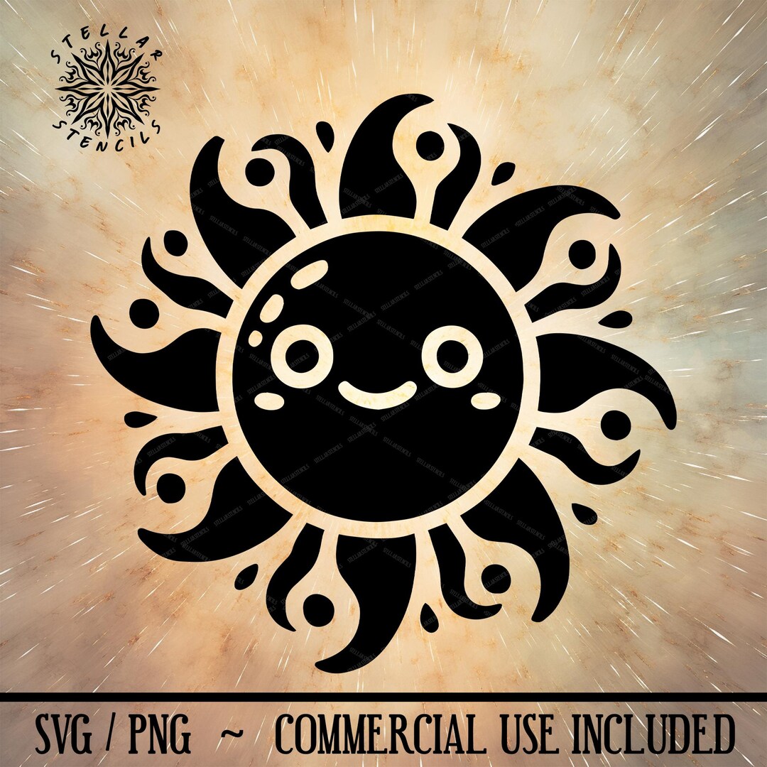 Happy Face Sun SVG and PNG | Sunshine Nature Cricut Stencil ...