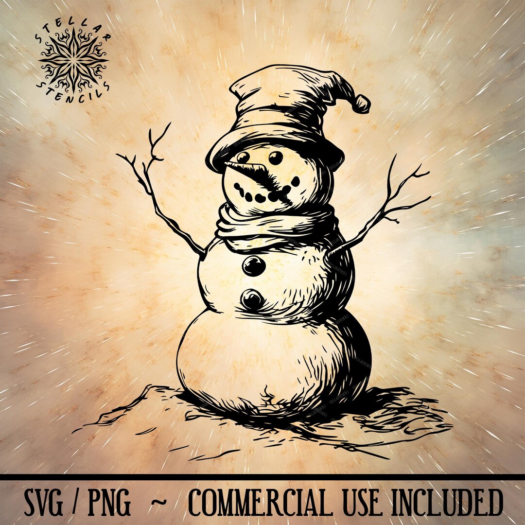 Vintage Snowman Classic SVG and PNG Winter Cricut Stencil Commercial ...