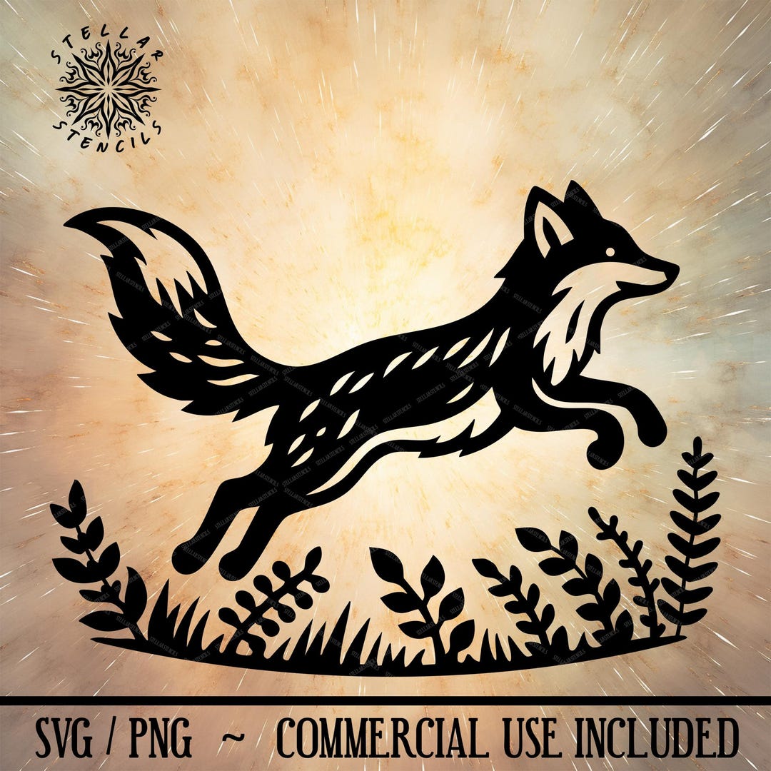 Red Fox Jumping SVG and PNG Animal Flower Cricut Stencil Commercial Use ...