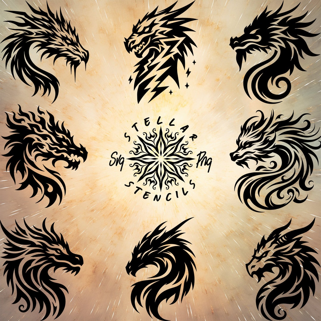 Dragon Head Logo SVG Bundle Fantasy Stencil Commercial Use Vector ...