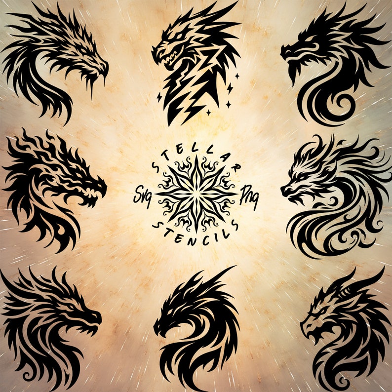 Dragon Head Logo SVG Bundle Fantasy Stencil Commercial Use Vector ...
