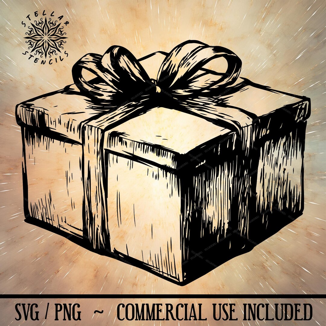 Vintage Christmas Present SVG and PNG Old Cricut Stencil Commercial Use ...