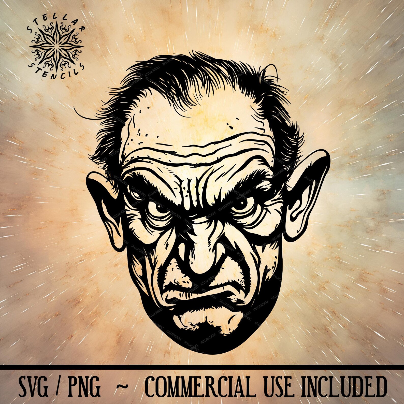 Grumpy Old Man SVG and PNG Caricature Head Cricut Stencil Commercial ...