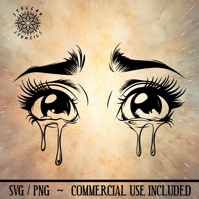 Crying Anime Eyes SVG and PNG Cry Cricut Stencil Commercial Use Vector ...