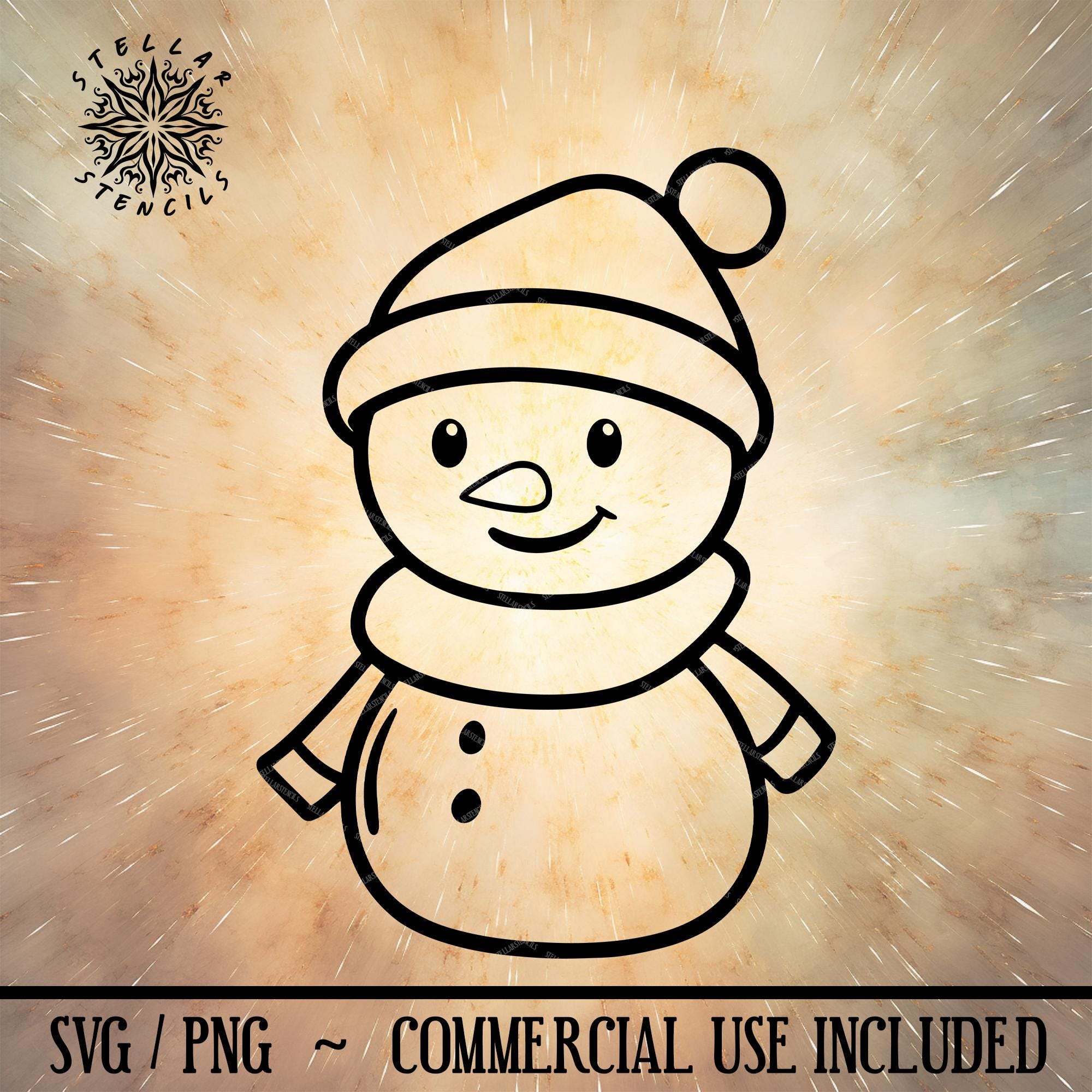 Snowman Outline SVG and PNG Xmas Coloring Cricut Stencil Commercial Use ...