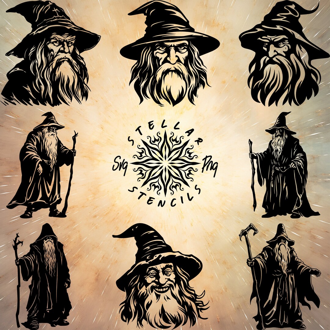 Old Wizard SVG Bundle Fantasy Stencil Commercial Use Vector Graphics ...