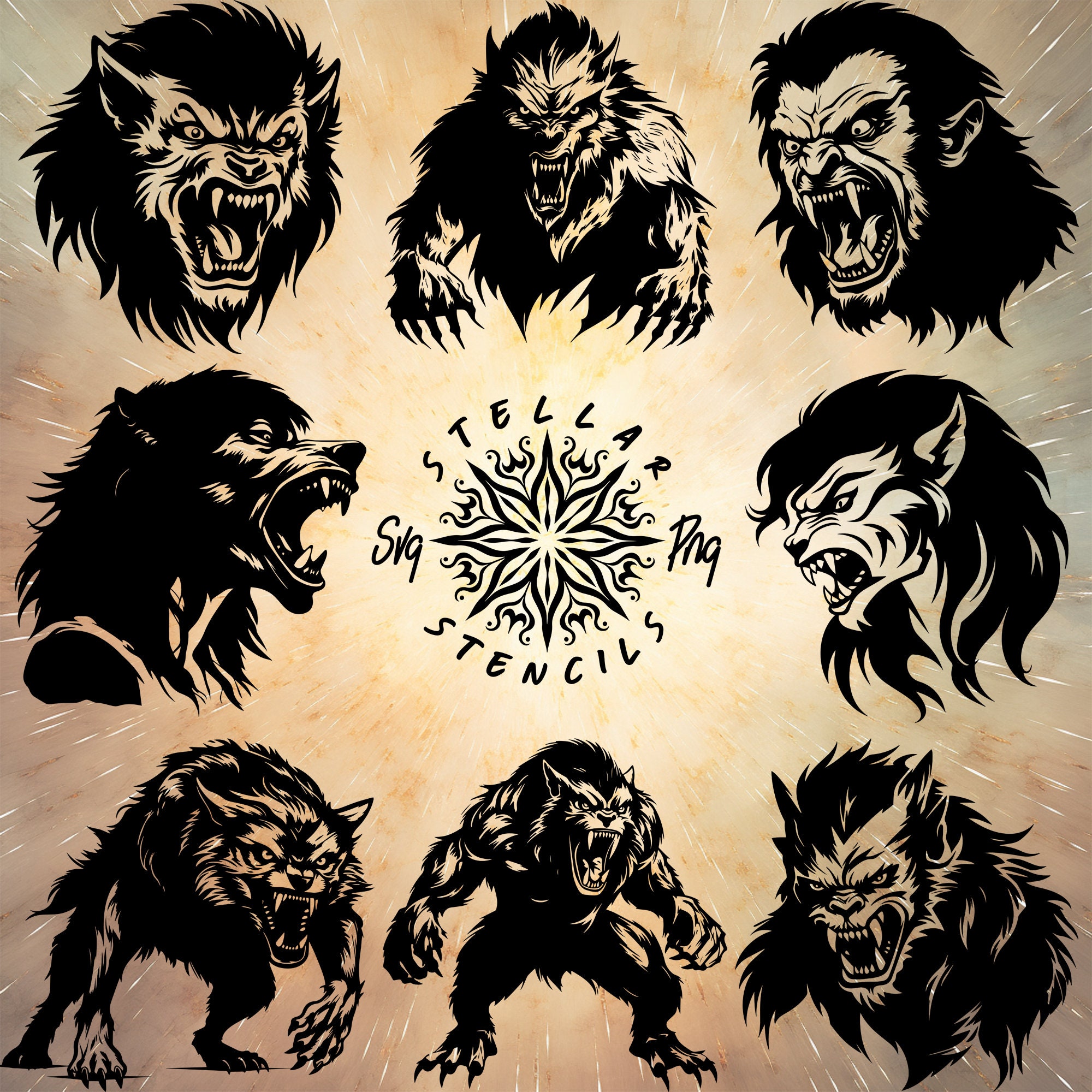 Werewolf SVG Bundle Halloween Stencil Commercial Use Vector Graphics ...