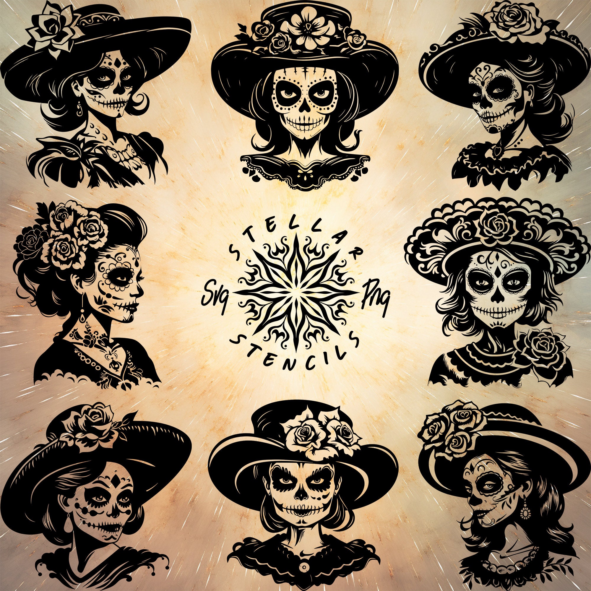 La Catrina SVG Bundle Day of the Dead Stencil Commercial Use Vector ...