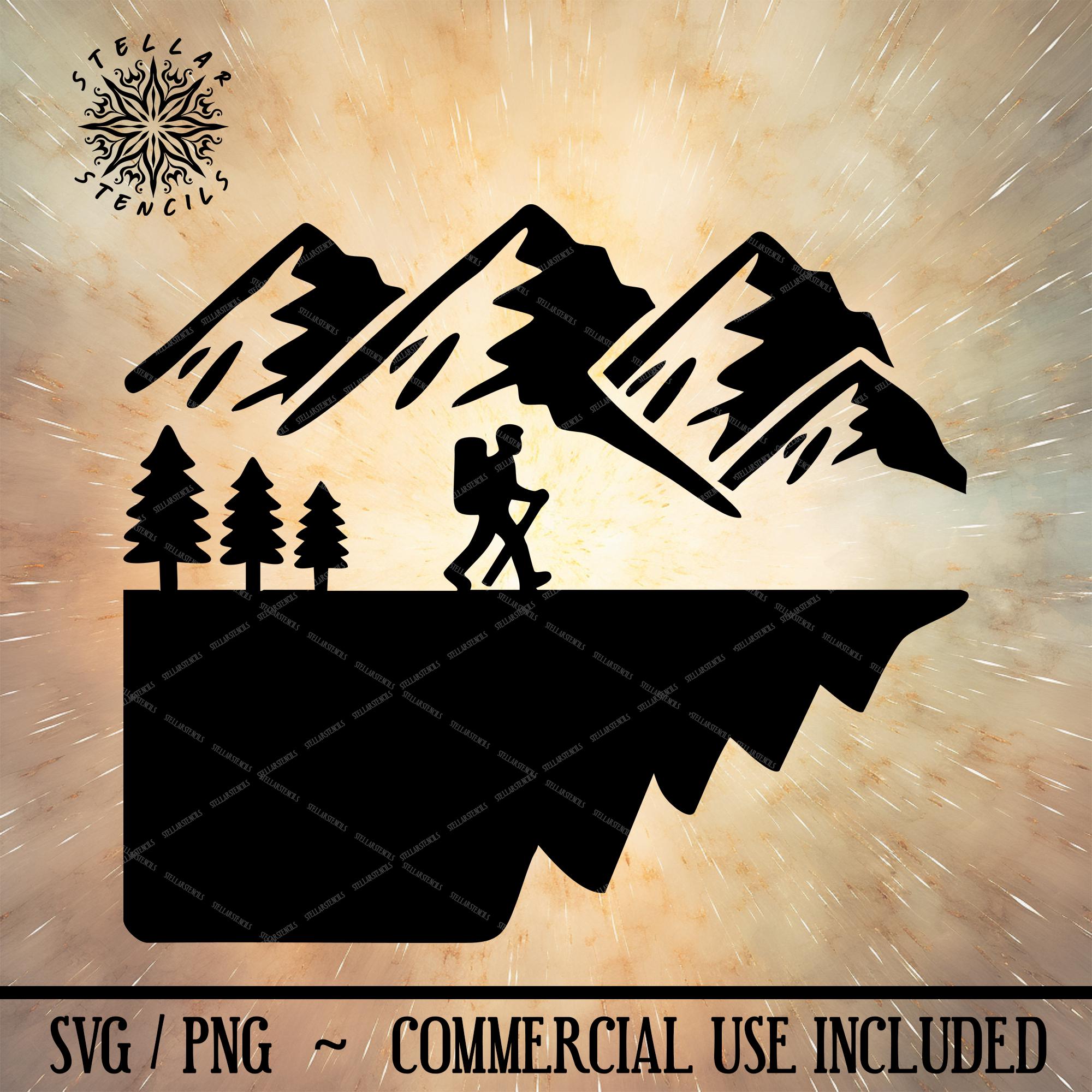 Hiker Scene | SVG and PNG | Scenic Cricut Stencil | Commercial Use ...