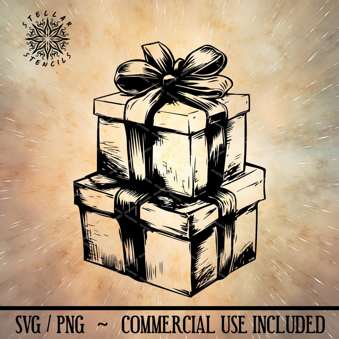 Vintage Christmas Present SVG and PNG Fun Cricut Stencil Commercial Use ...