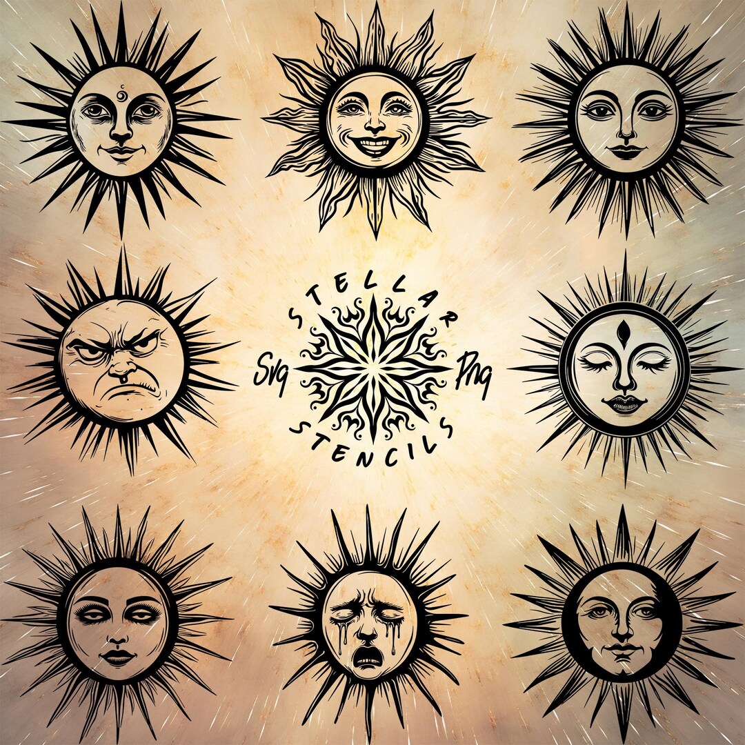 Sun of May SVG Bundle Sun With Face Stencil Commercial Use Vector ...