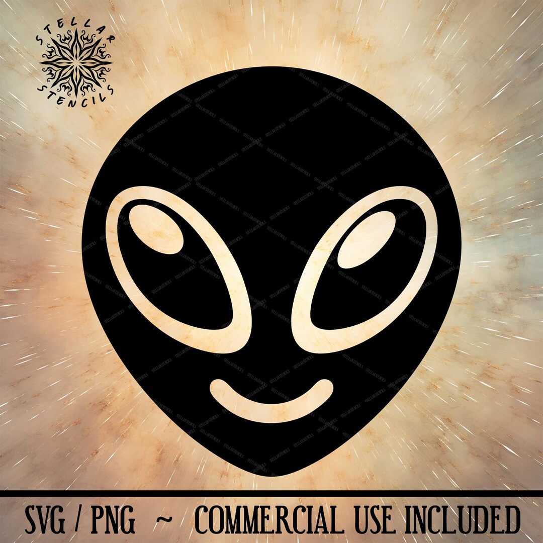 Alien Smiley Face SVG and PNG Simple Cricut Stencil Commercial Use ...