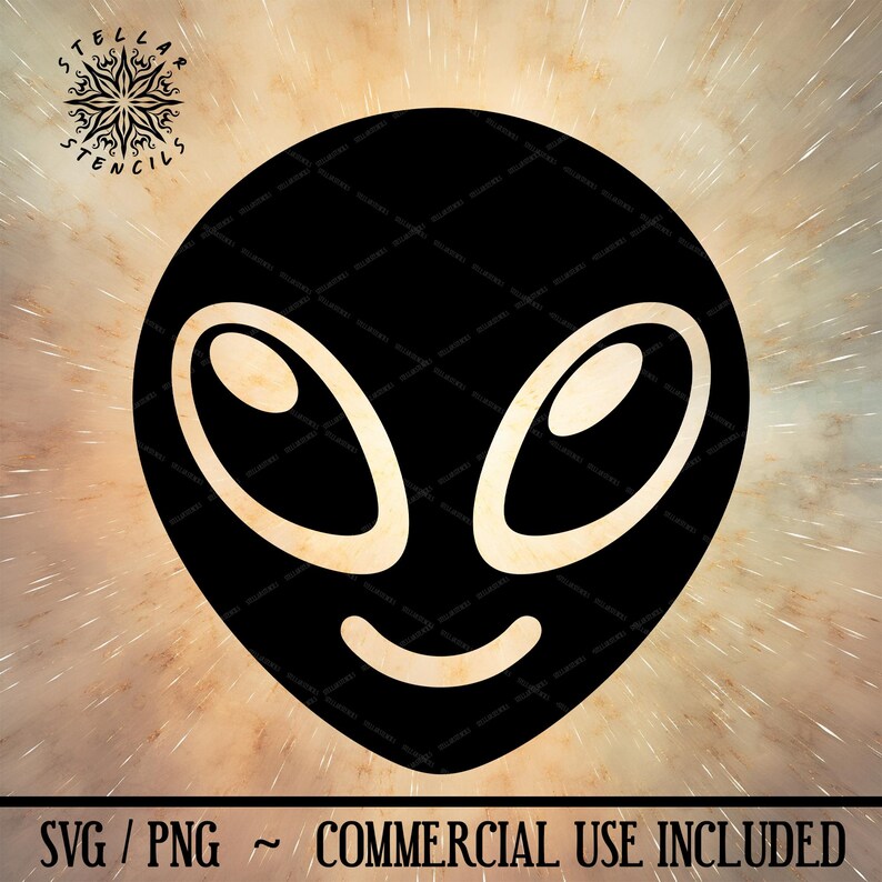 Alien Smiley Face SVG and PNG | Simple Cricut Stencil | Commercial Use ...