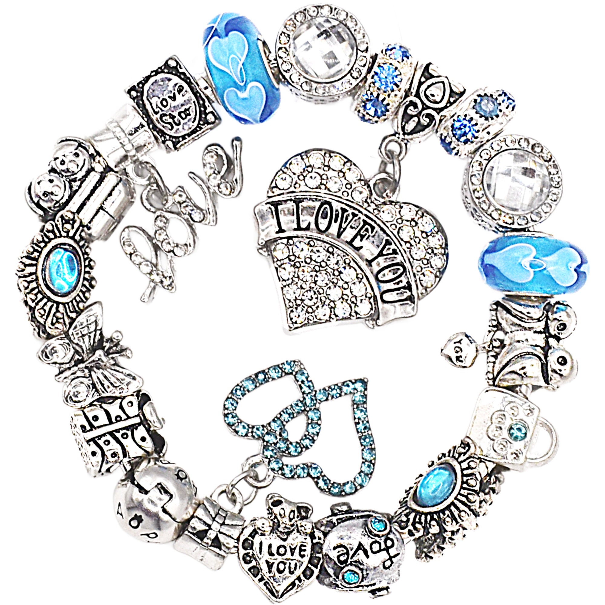 Pandora Bracelet With MOM THEME CHARMS "i Love You" Rhinestone Heart ...