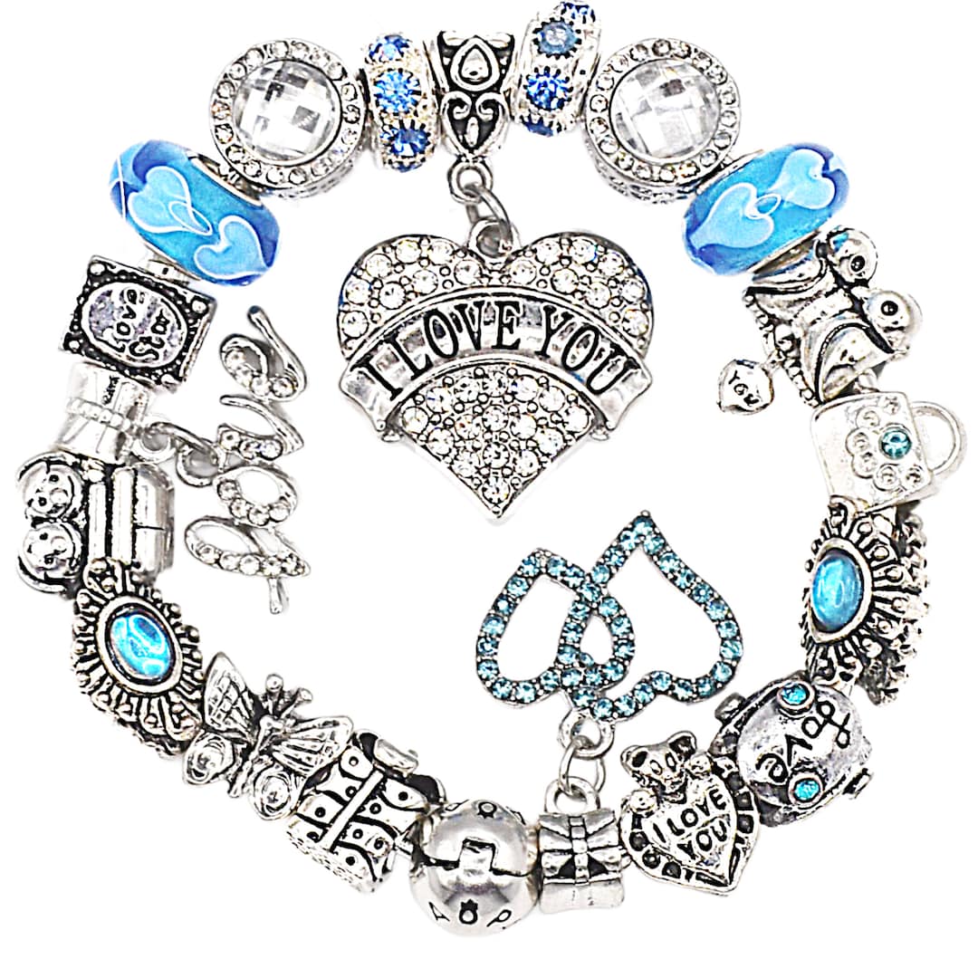 Pandora Bracelet With MOM THEME CHARMS "i Love You" Rhinestone Heart ...