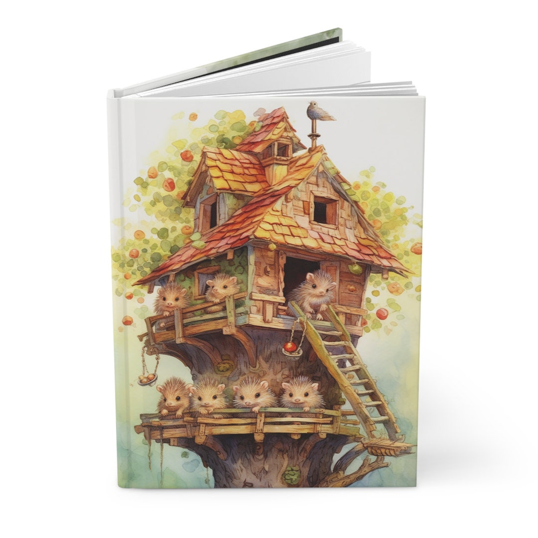 Hedgehog Watercolor Journal, Cute Hedgehogs in a Treehouse. Can Be Used ...