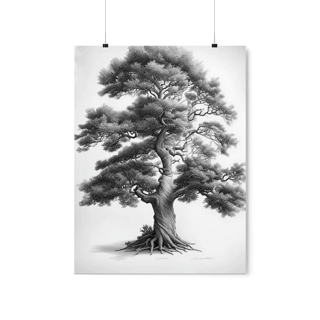 Pencil Drawing Poster Art Beautiful Nature Tree Digital Print Image ...