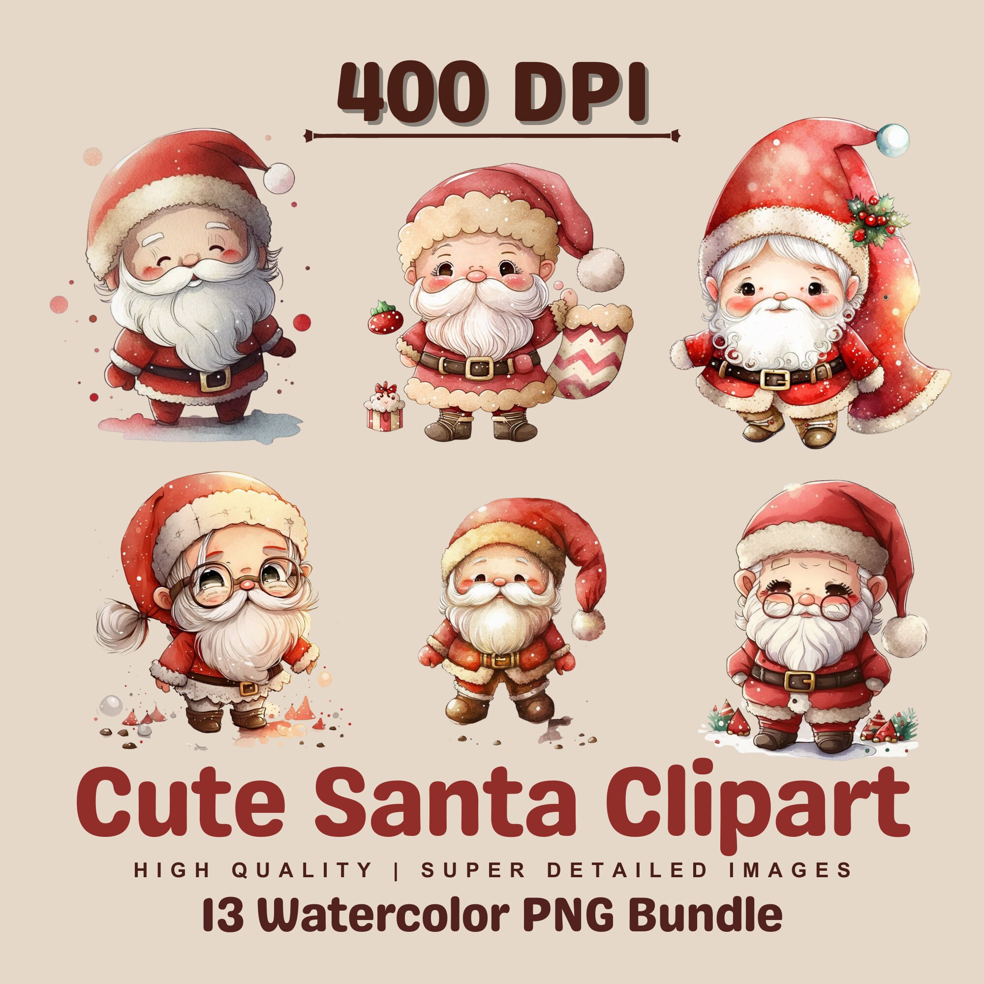 Scandi Santa Claus Clipart Watercolor Pngmerry - Etsy Australia